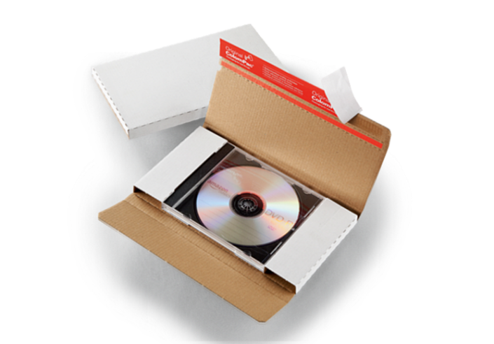 Shipment packaging from corrugated or solid board for DVDs and Cds